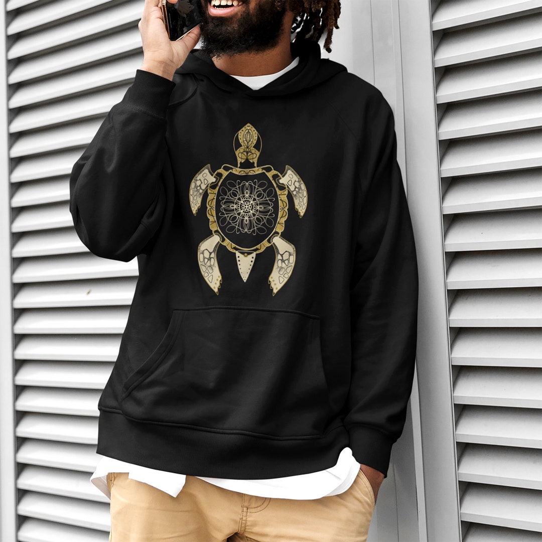 Sea Turtle Hoodie. Tribal Hoodie Maori and Polynesian Art Style. Beige ...