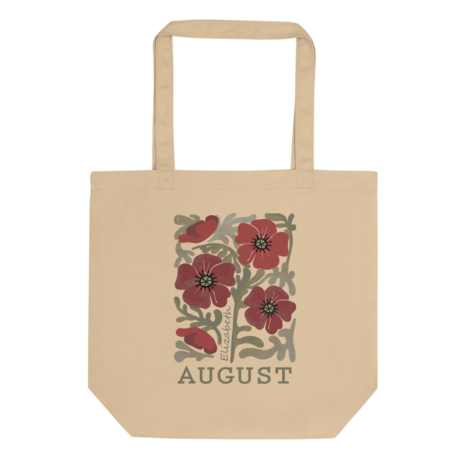 August Birth Flower Tote Bag. Red Poppy Reusable Bag. Custom Name ...