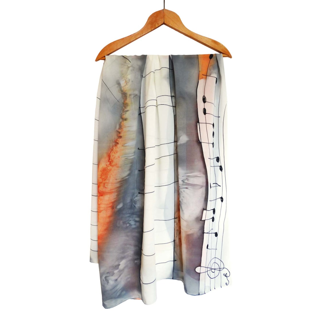 Music Scarf. Hand Painted Silk Scarf With Notes. Musical Keyboard Piano ...
