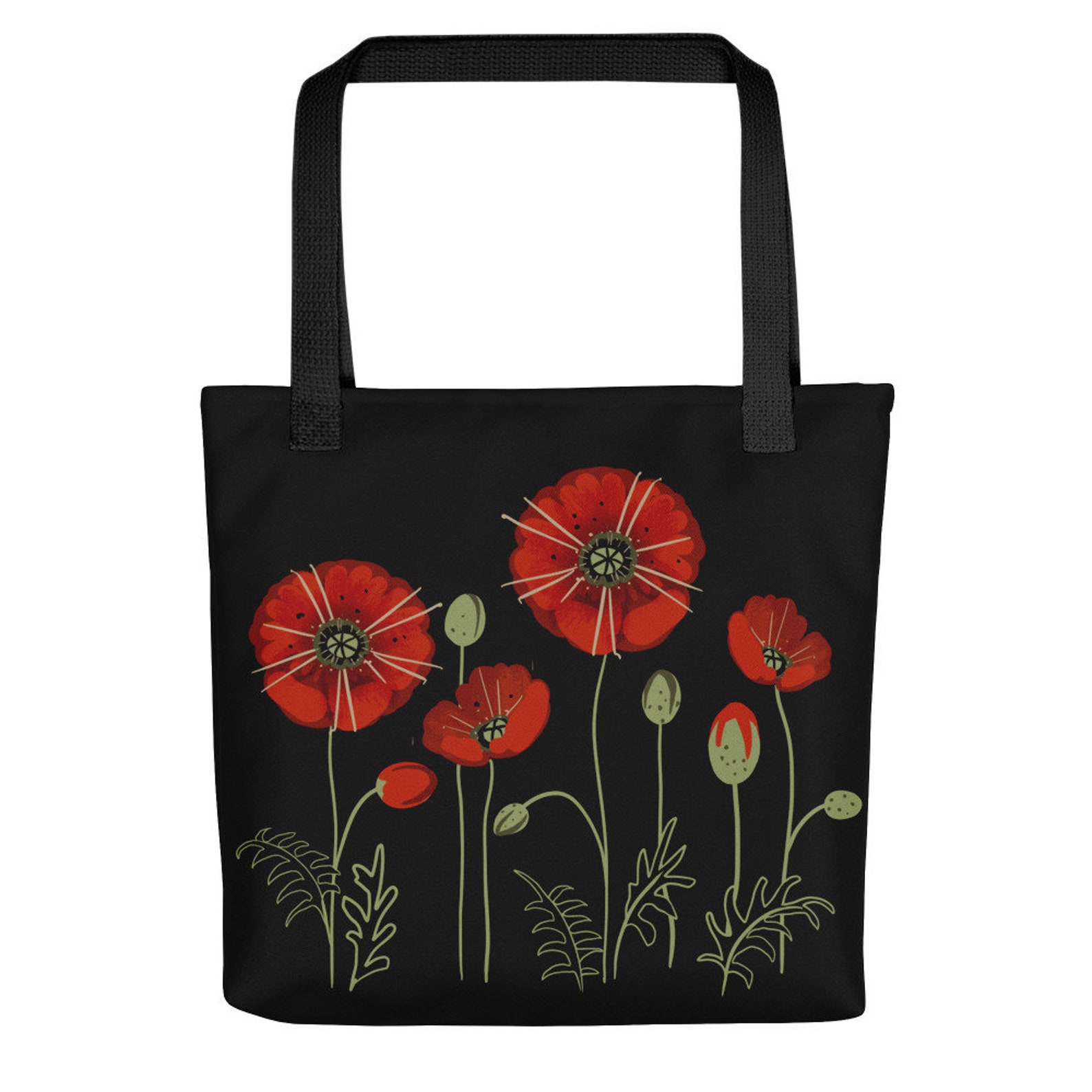 Red Poppies Tote Bag Art Deco Style. Floral Shoulder Bag. Boho Style ...
