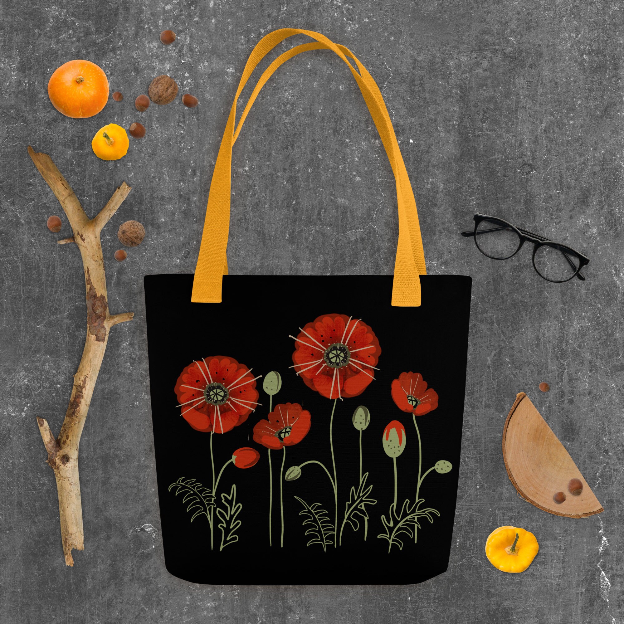 Red Poppies Tote Bag Art Deco Style. Floral Shoulder Bag. Boho Style ...