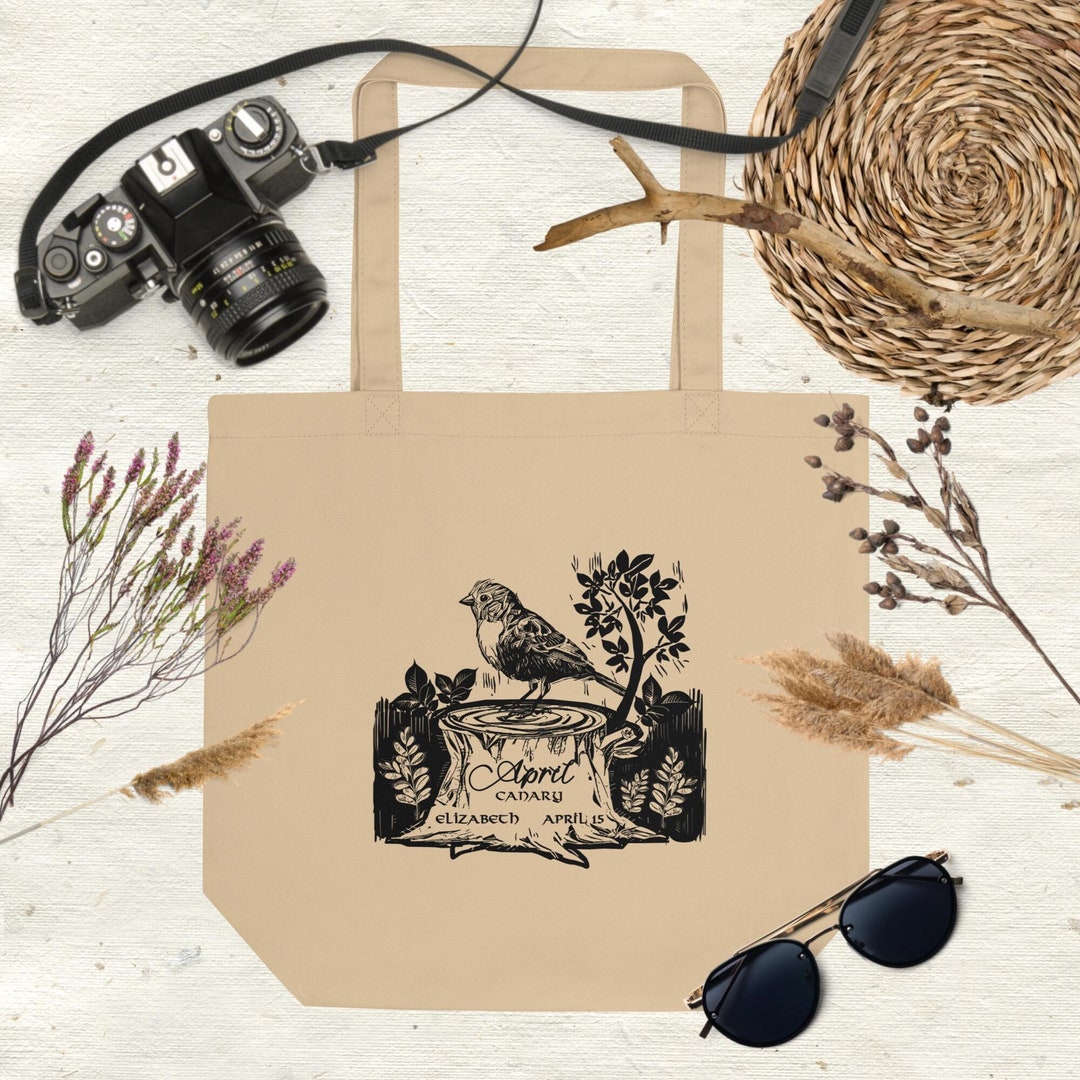 Birth Month Eco Tote Bag Canary Bird. Custom Name and Date Bag. April ...