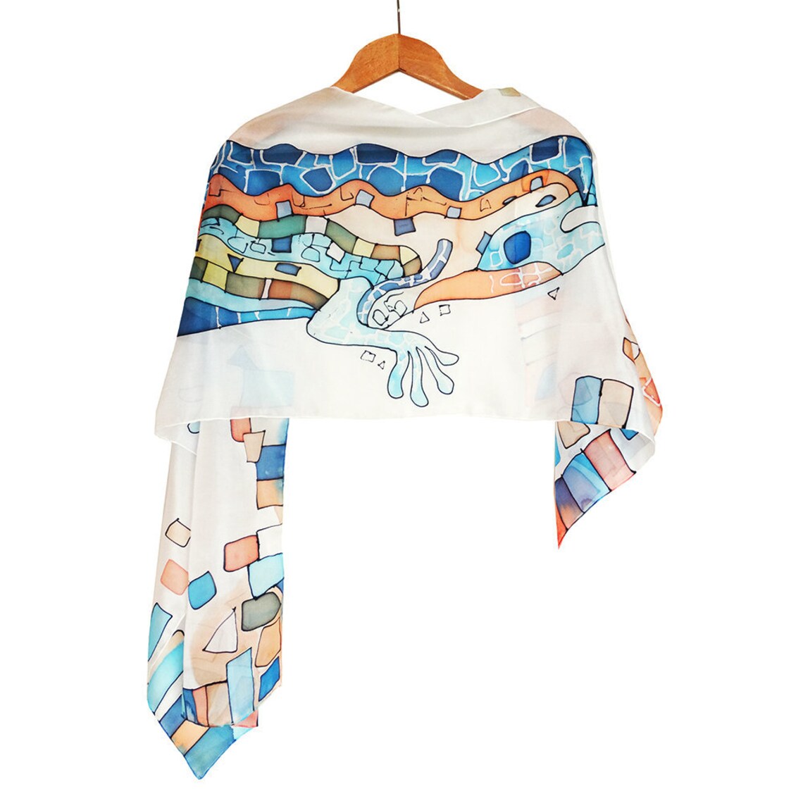 Gaudi's Salamander Scarf. Hand Painted Silk Scarf With Lizard ...