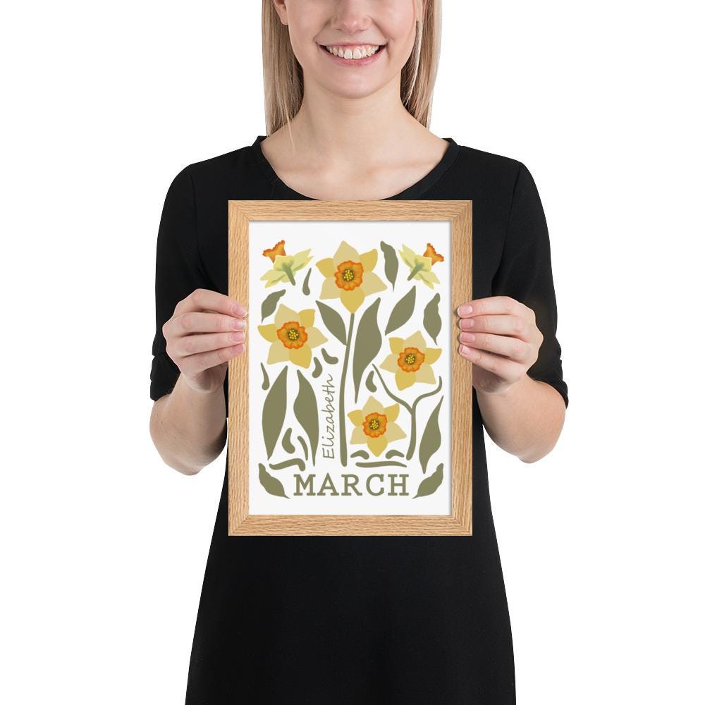 Custom March Birth Flower Print With Frame. Personalize Floral Poster ...