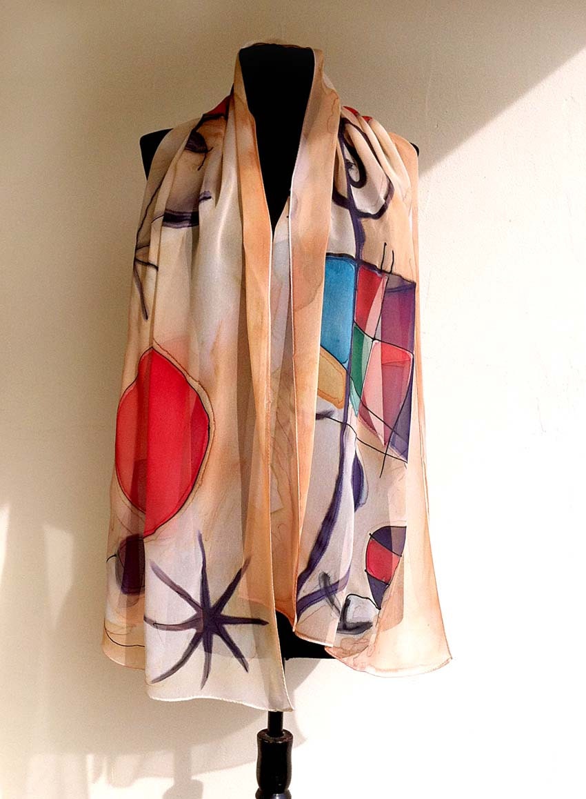 Joan Miro Scarf. Hand Painted Shawl Wrap With Abstract Design. Artistic ...