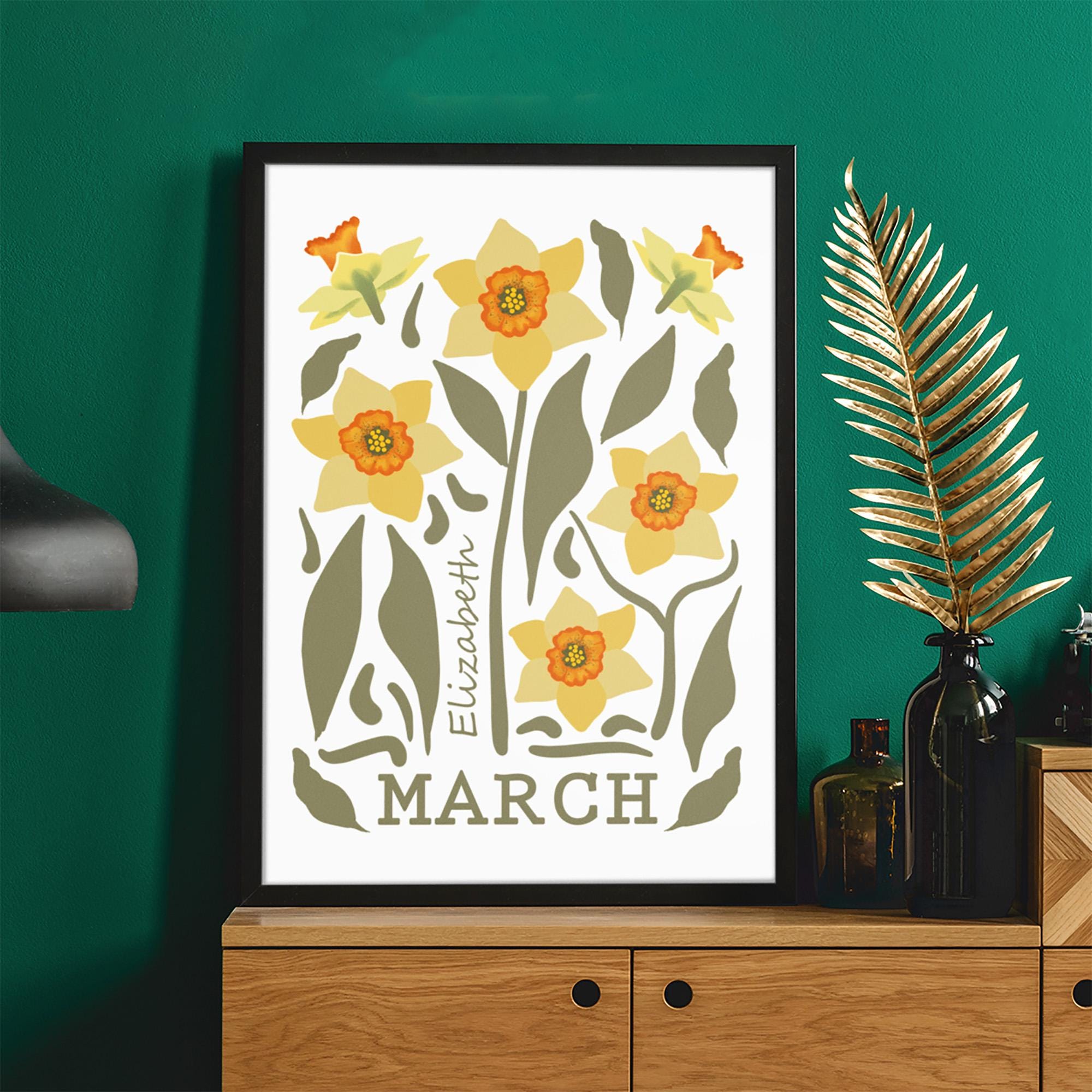 Custom March Birth Flower Print With Frame. Personalize Floral Poster ...