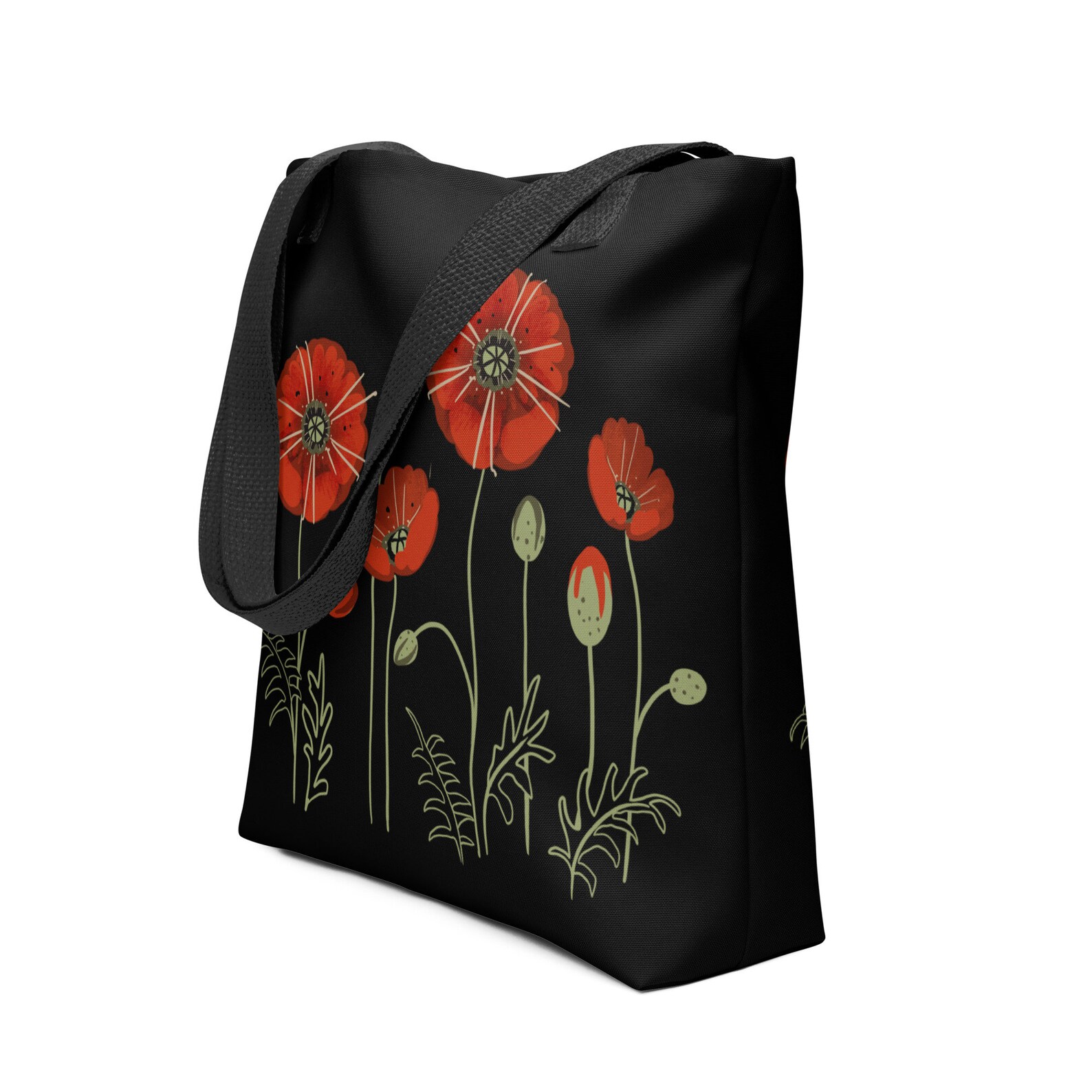 Red Poppies Tote Bag Art Deco Style. Floral Shoulder Bag. Boho Style ...