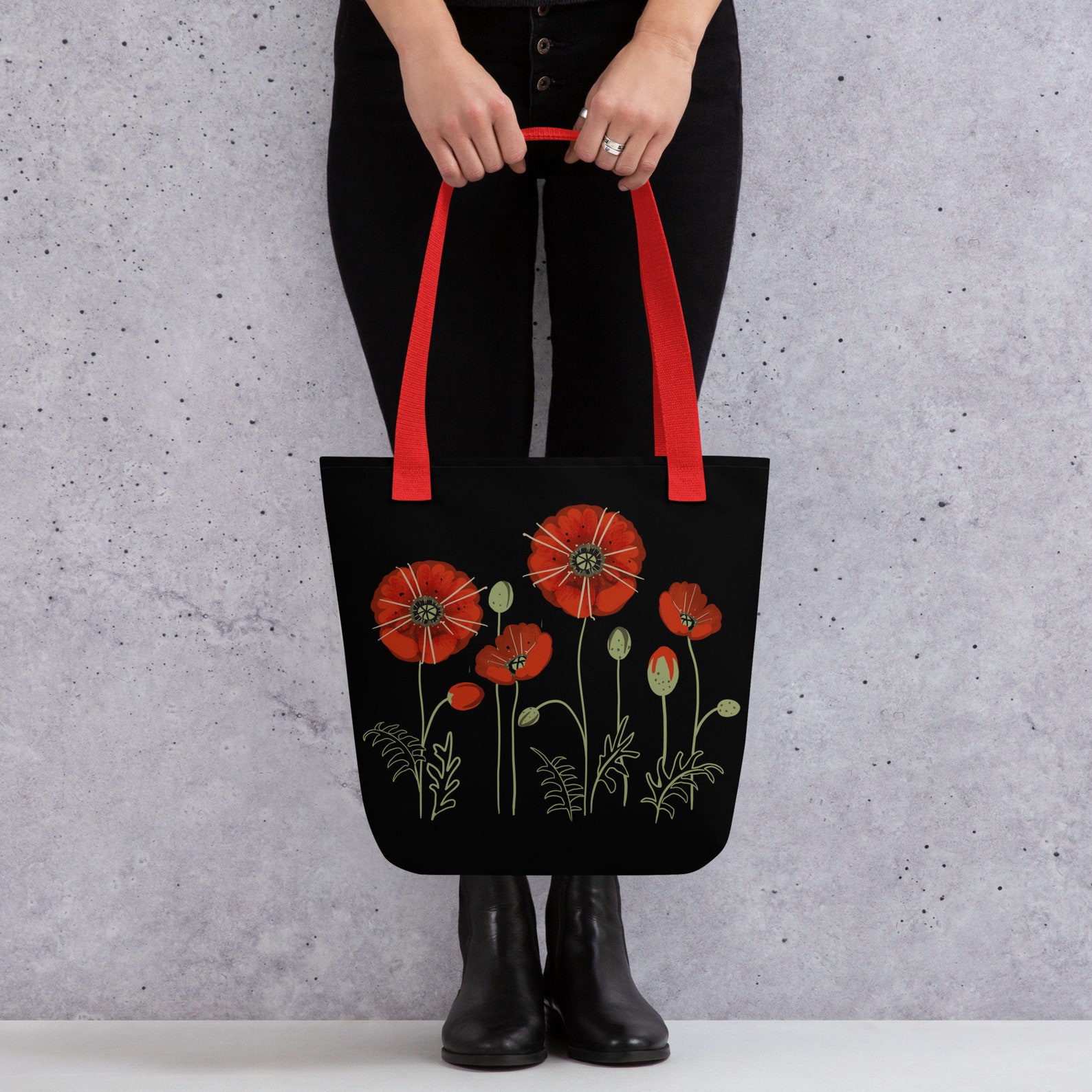 Red Poppies Tote Bag Art Deco Style. Floral Shoulder Bag. Boho Style ...