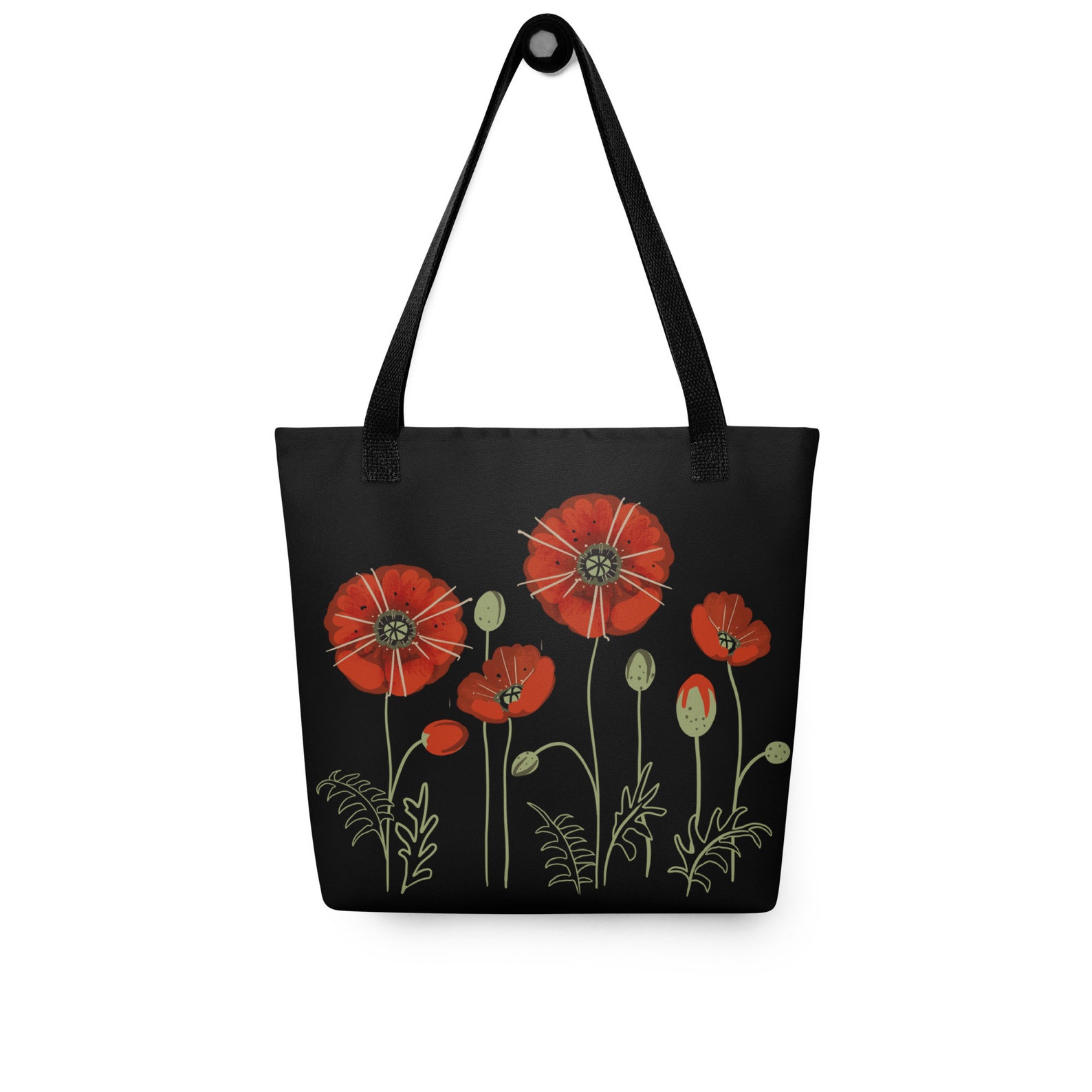 Red Poppies Tote Bag Art Deco Style. Floral Shoulder Bag. Boho Style ...