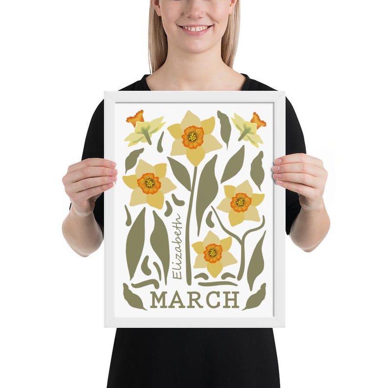 Custom March Birth Flower Print With Frame. Personalize Floral Poster ...