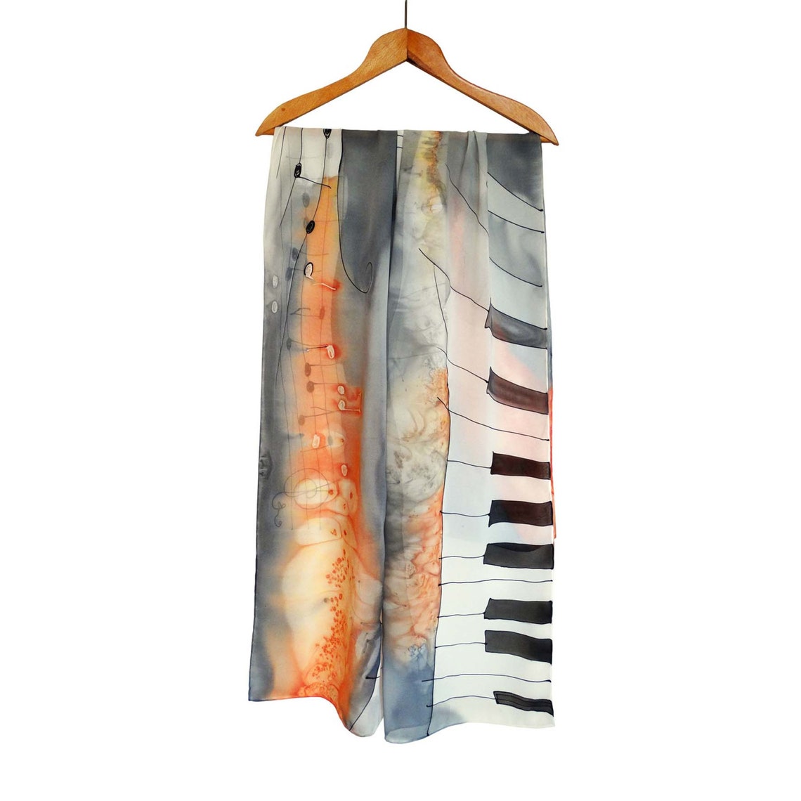 Music Scarf. Hand Painted Silk Scarf With Notes. Musical Keyboard Piano ...