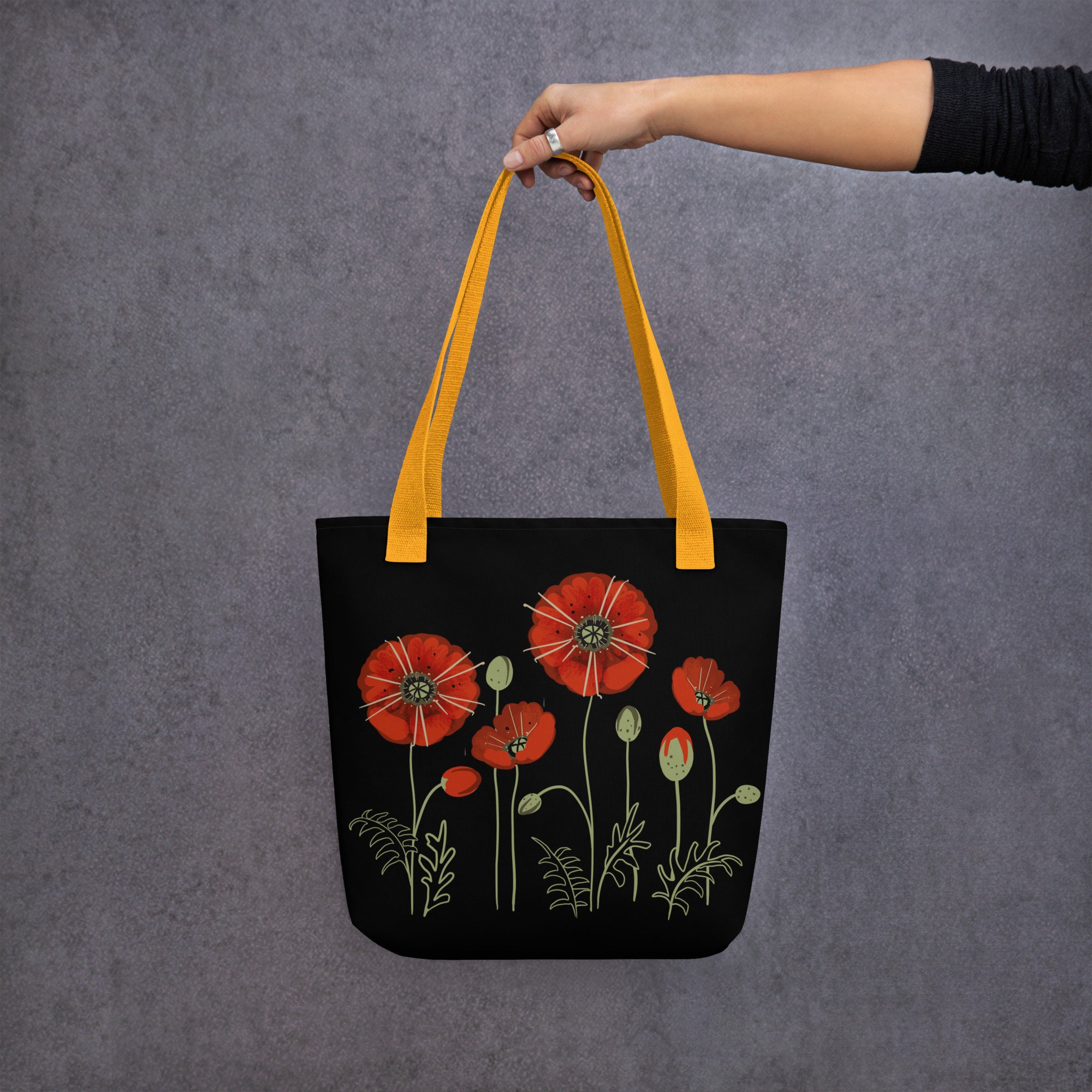 Red Poppies Tote Bag Art Deco Style. Floral Shoulder Bag. Boho Style ...