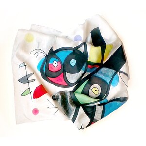 Joan Miro silk scarf hand painted. Square scarf with abstract | Etsy