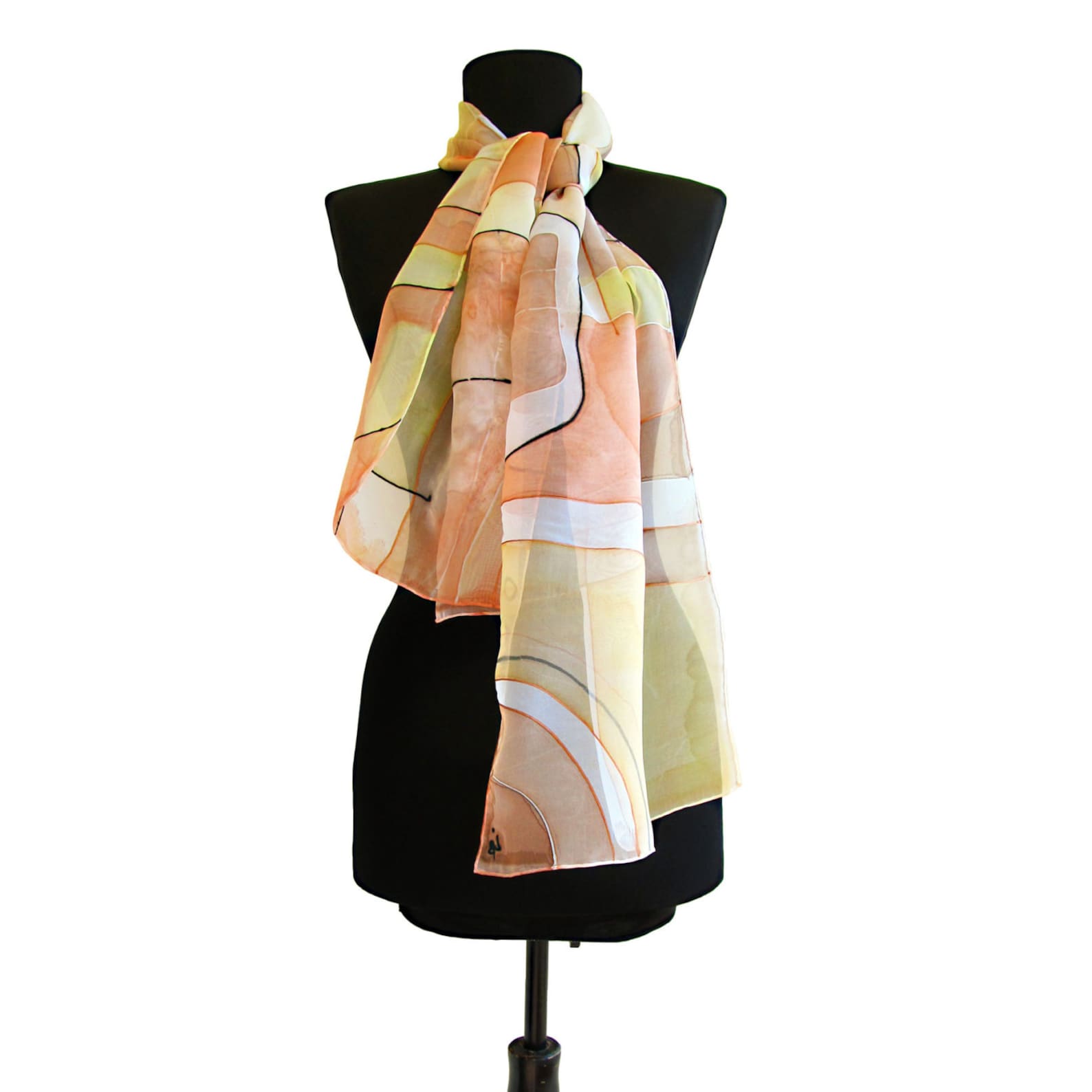 Geometric decorative scarf in beige. Hand painted silk scarf | Etsy