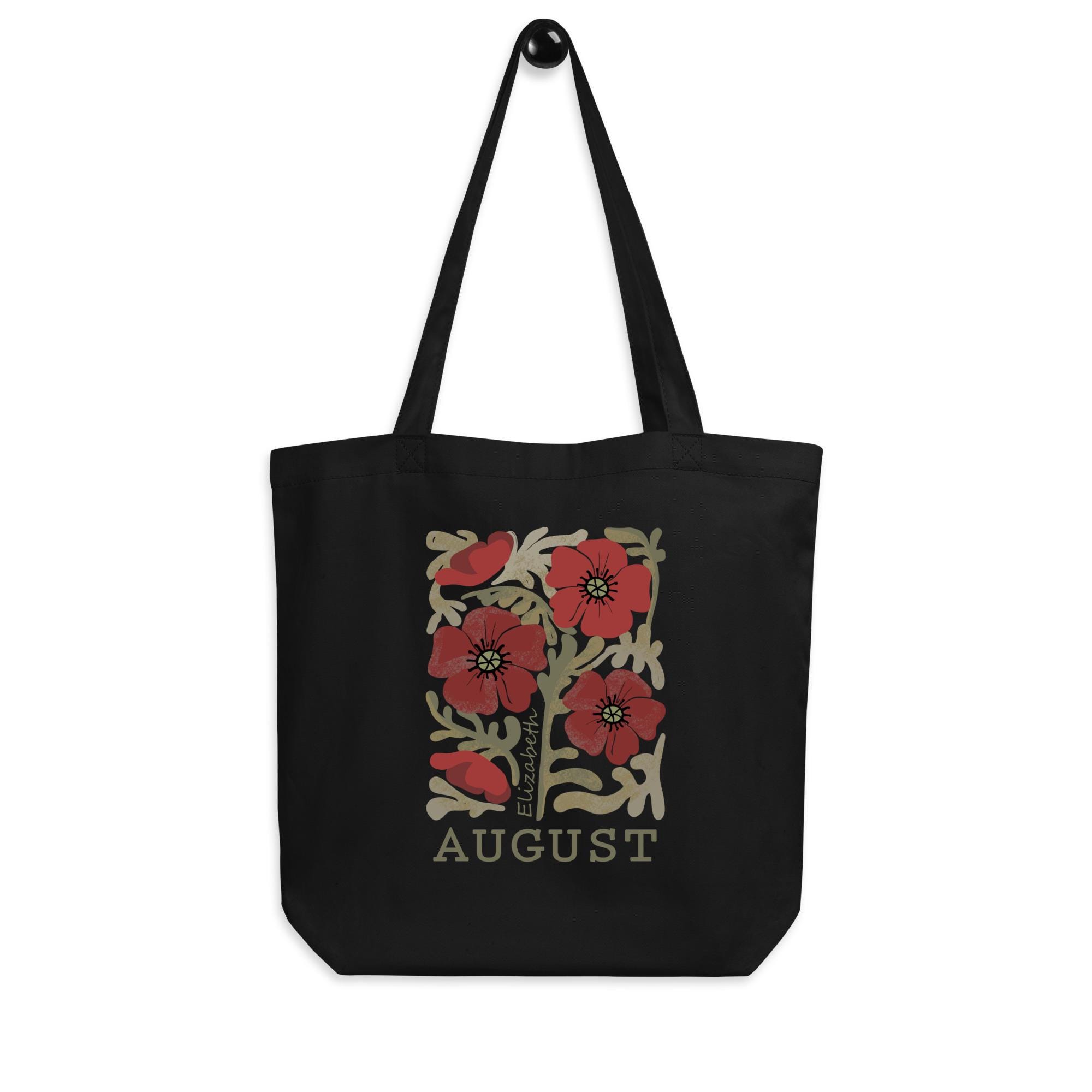 August Birth Flower Tote Bag. Red Poppy Reusable Bag. Custom Name ...