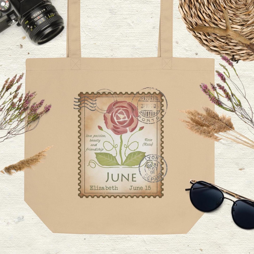 June Birth Flower Tote Bag. Pink Rose Custom Grocery Bag. June Birth ...
