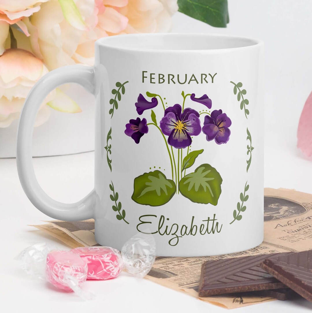 February Birth Flower Mug. Personalize Name and Birth Month Mug. Floral ...