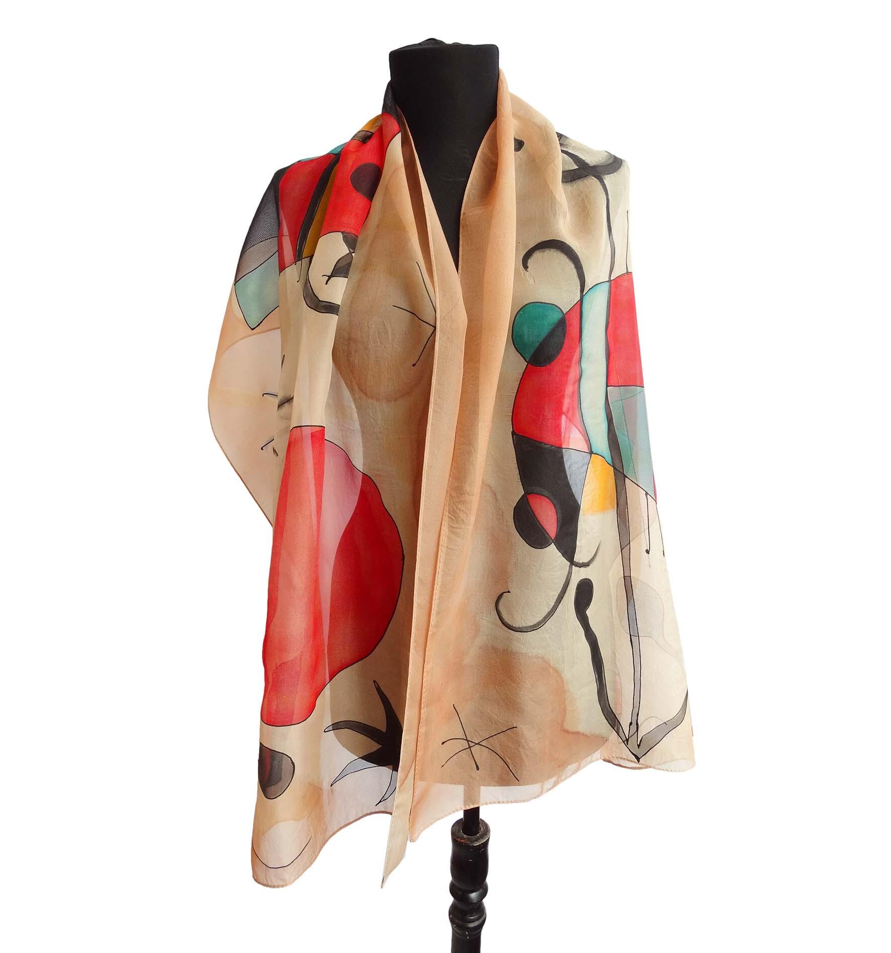Joan Miro Scarf. Hand Painted Shawl Wrap With Abstract Design. Artistic ...