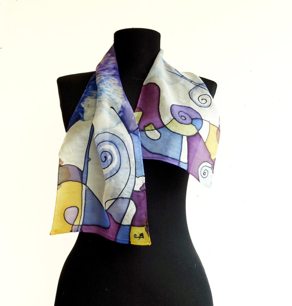 Handpainted abstract scarf. Spiral scarf in blue violet and | Etsy