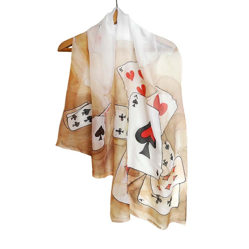 Hand Painted Silk Scarf. Playing Cards Scarf Red, Black, Beige. Paint ...