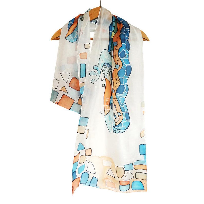 Gaudi's Salamander Scarf. Hand Painted Silk Scarf With Lizard. Famous ...