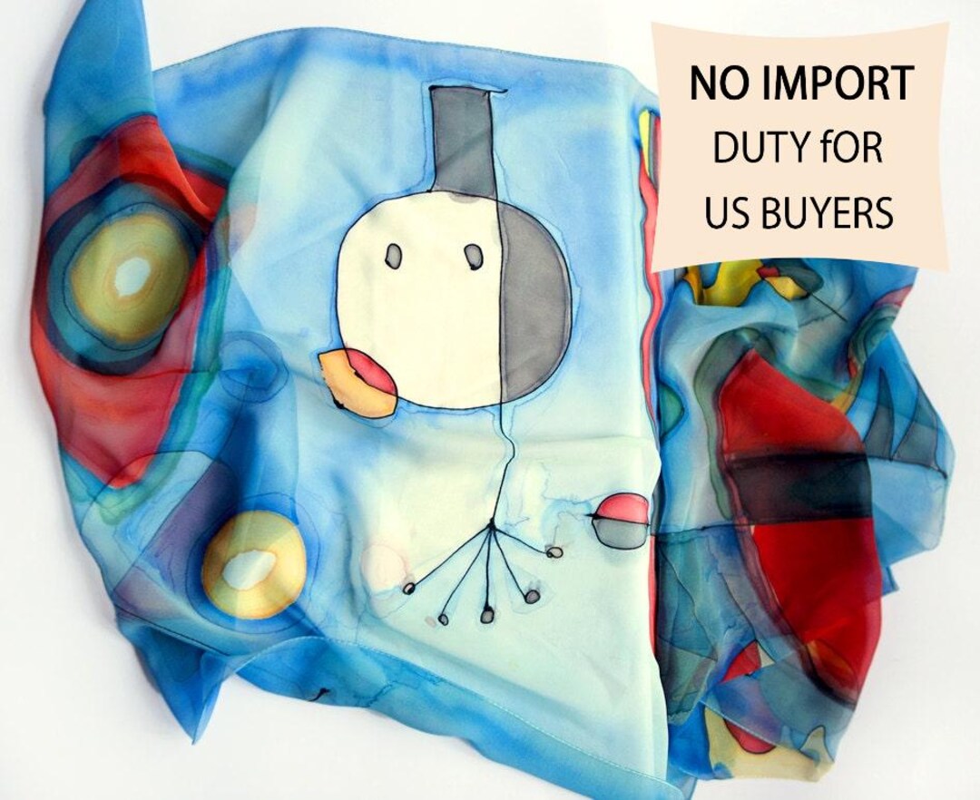 Joan Miro Scarf. Hand Painted Silk Scarf. Blue, Red, Black Shawl Wrap ...