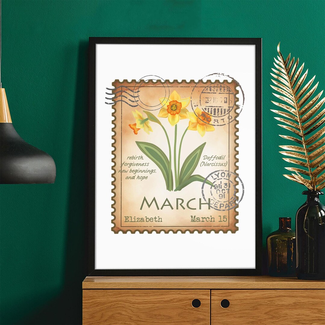 Custom March Birth Flower Digital Print. Personalize Name, Date ...
