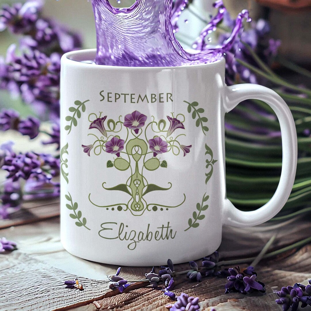 Personalized Mug Birth Month Flower. Morning Glory Mug. Custom Name Tea ...