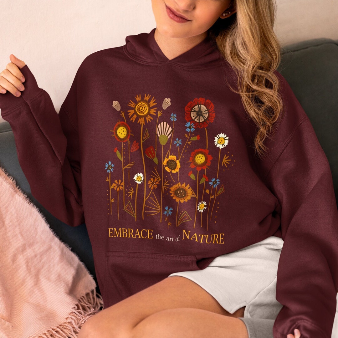 Wildflowers Hoodie. Colorful Botanical Hoodie Art Deco Style. Floral ...