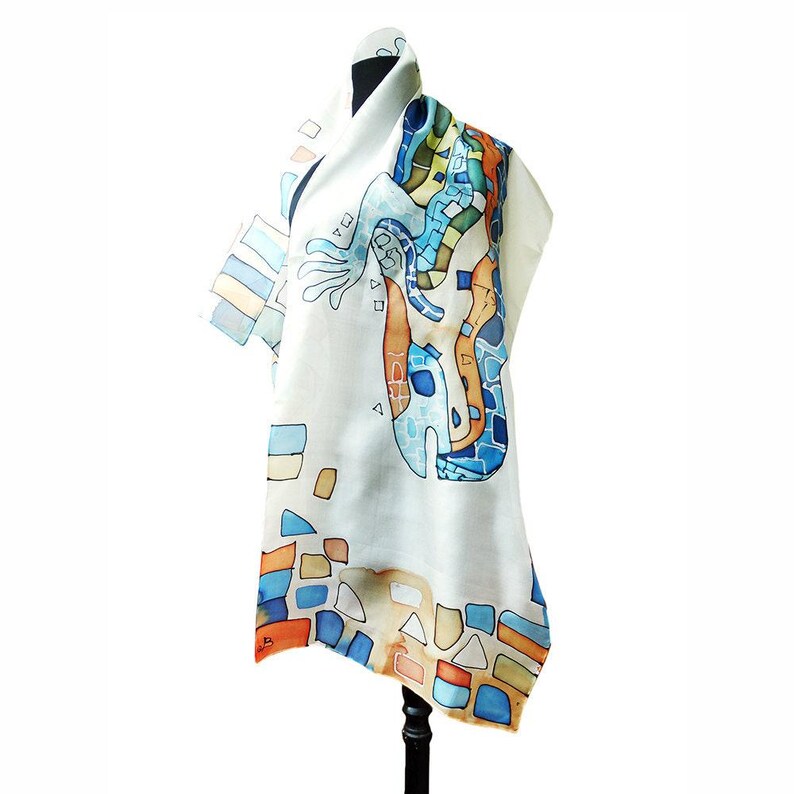 Gaudi's Salamander Scarf. Hand Painted Silk Scarf With Lizard. Famous ...