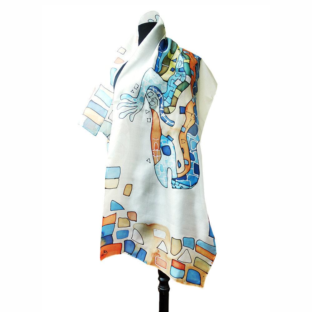 Gaudi's Salamander Scarf. Hand Painted Silk Scarf With Lizard. Famous ...