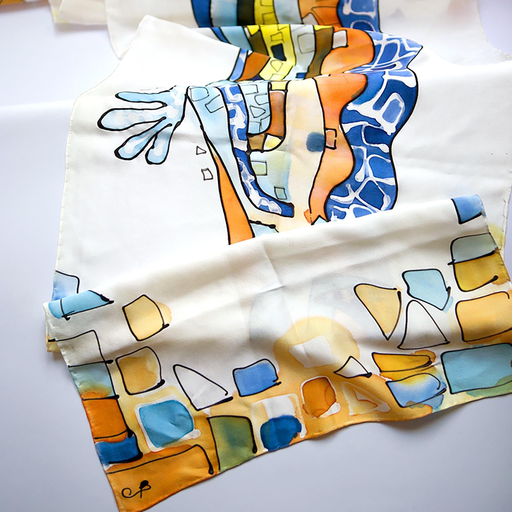 Gaudi's Salamander Scarf. Hand Painted Silk Scarf With Lizard. Famous ...