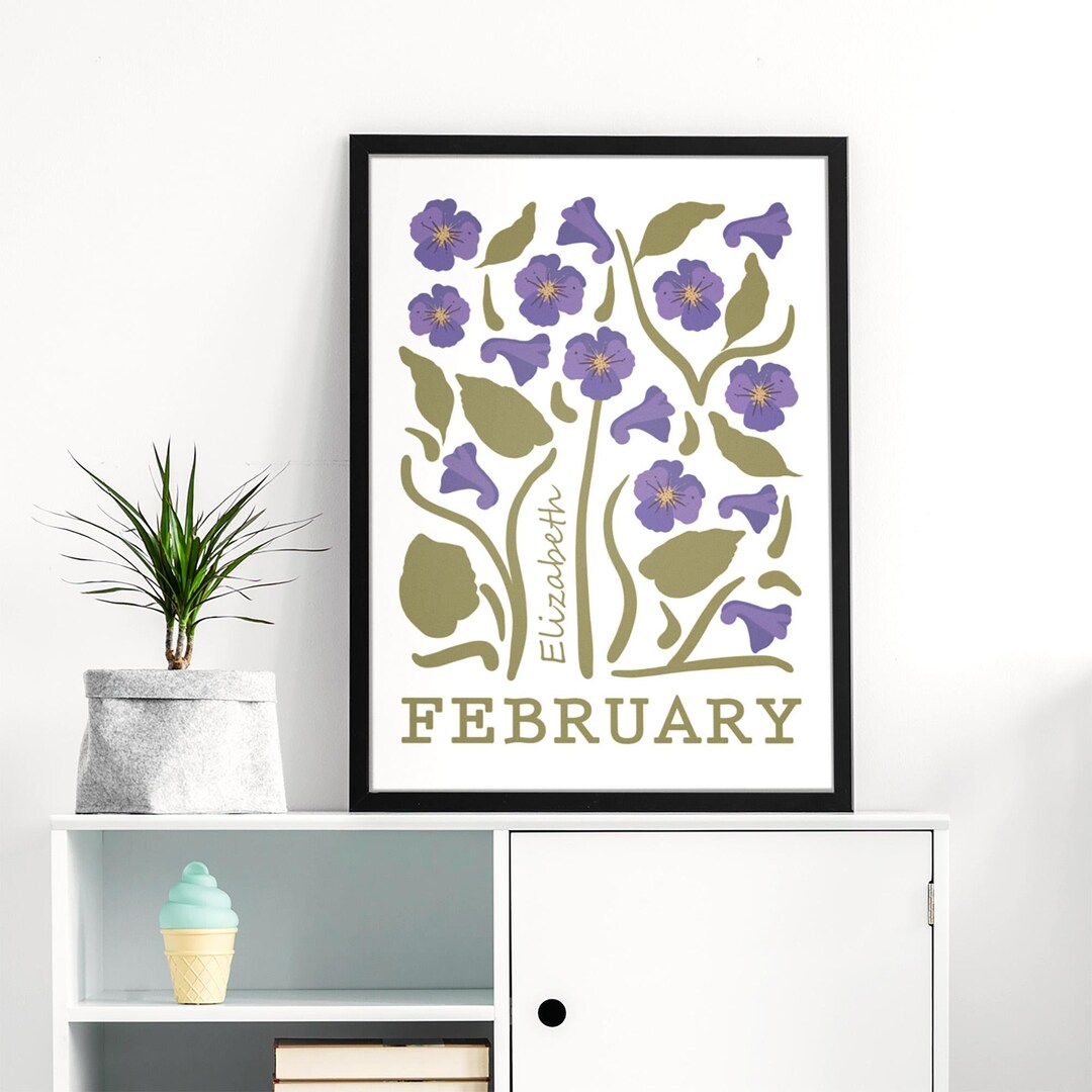 Custom February Birth Flower Print With Frame. Personalize Floral ...