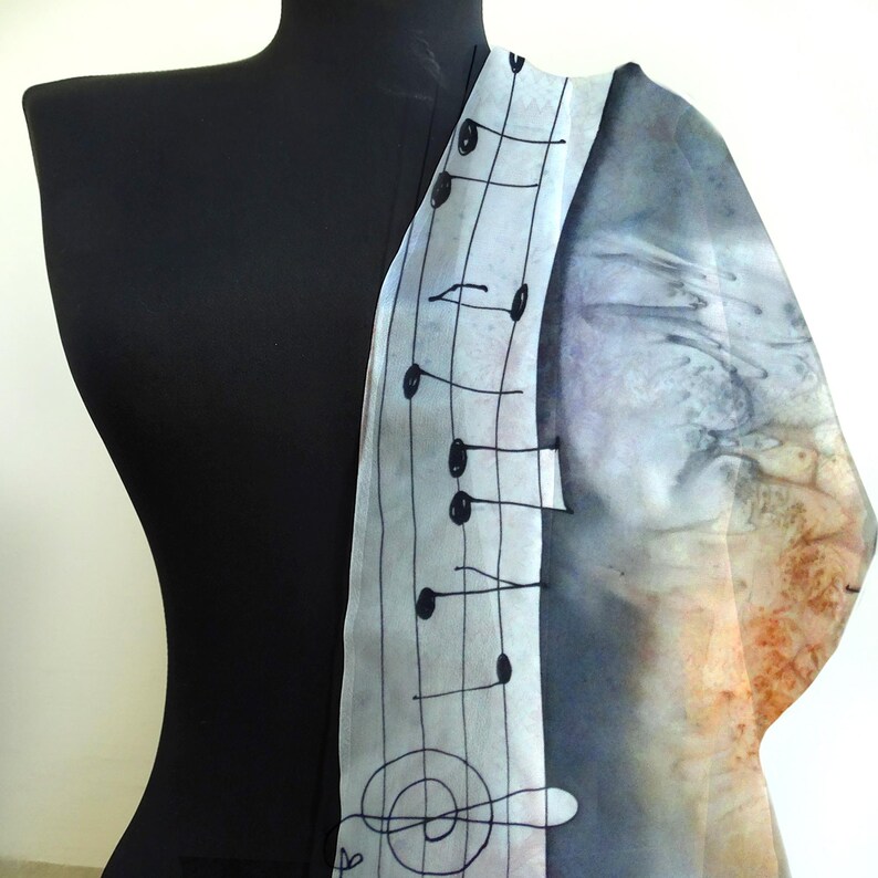 Music Scarf. Hand Painted Silk Scarf With Notes. Musical Keyboard Piano ...