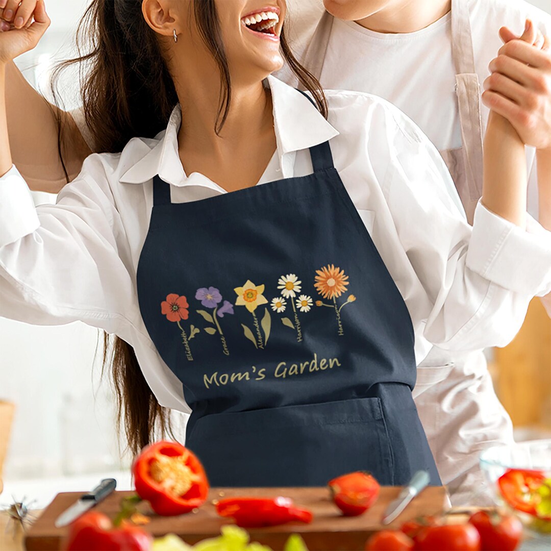 Custom Apron With Pockets. Birth Flower Apron. Mama, Grandma Garden ...