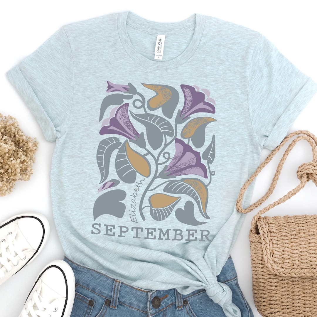 September Birth Flower T Shirt. Custom Name T-shirt. Morning Glory ...