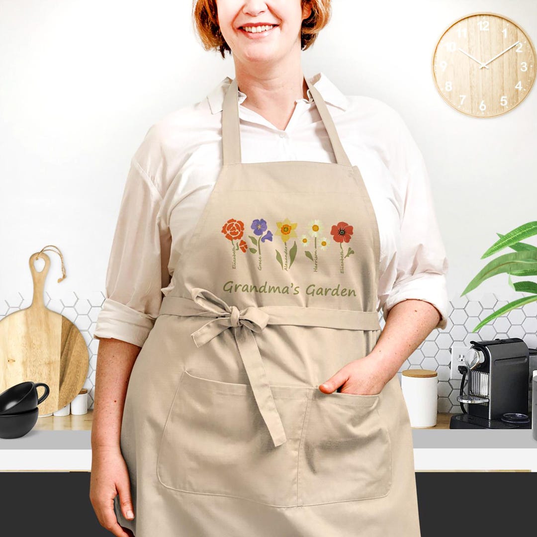 Custom Apron With Pockets. Birth Flower Apron. Mama, Grandma Garden ...