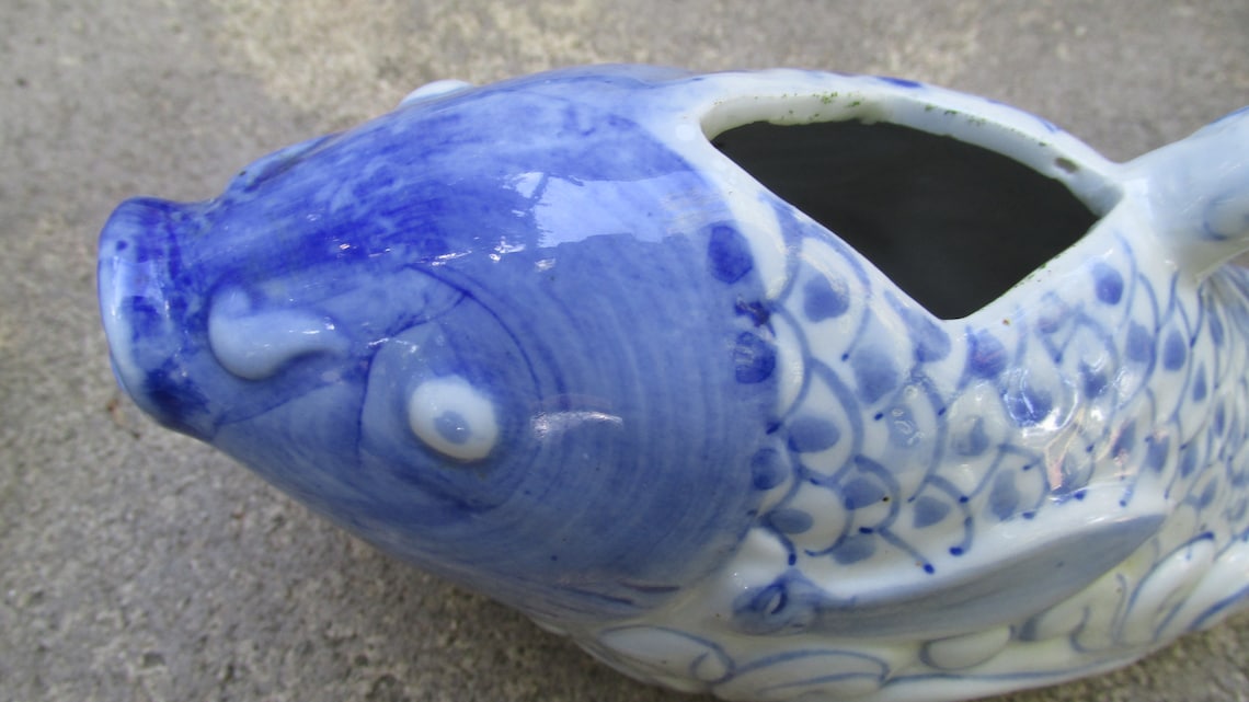 Blue & White Porcelain Ceramic Fish Vase - Etsy