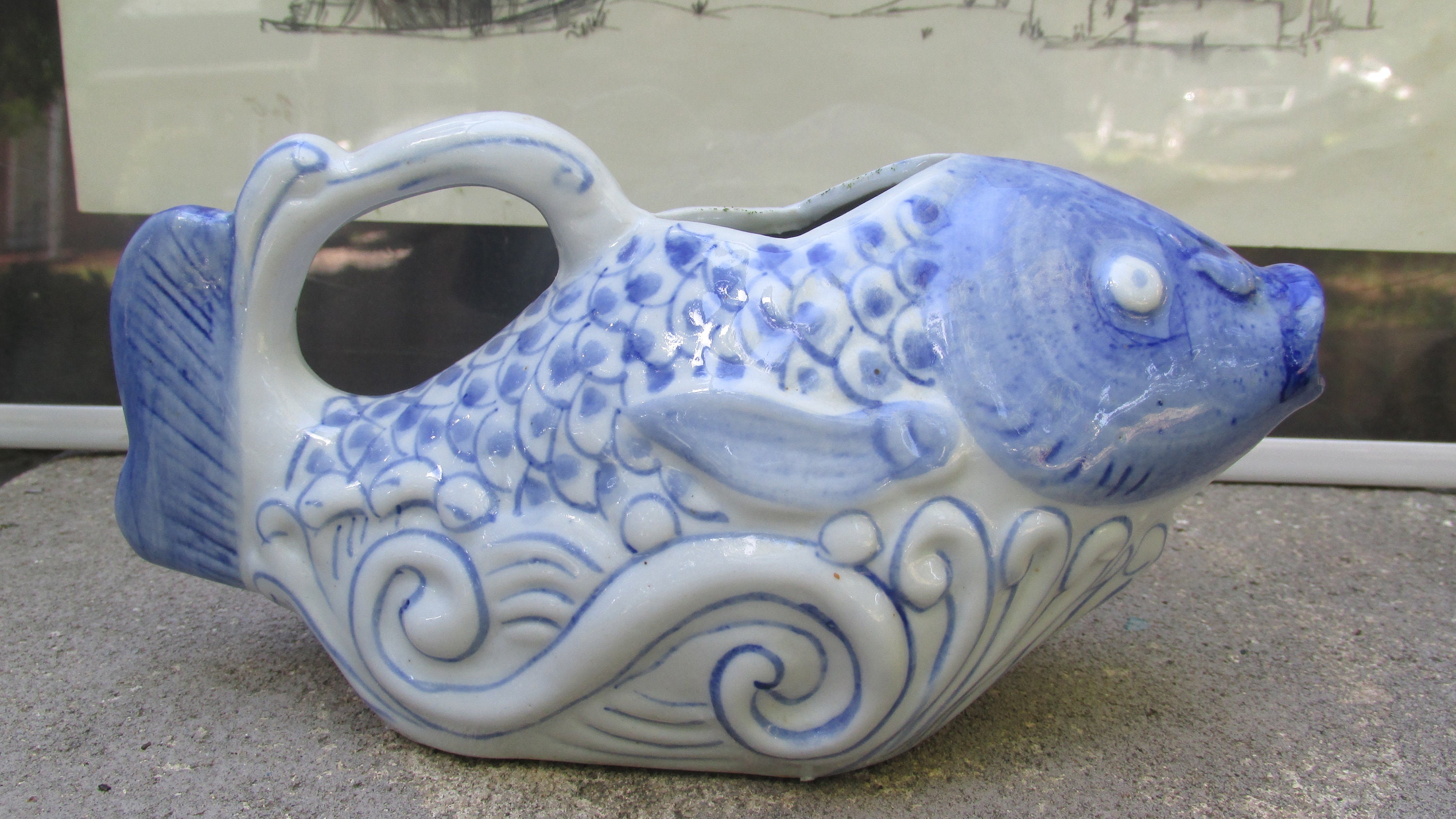 Blue & White Porcelain Ceramic Fish Vase - Etsy