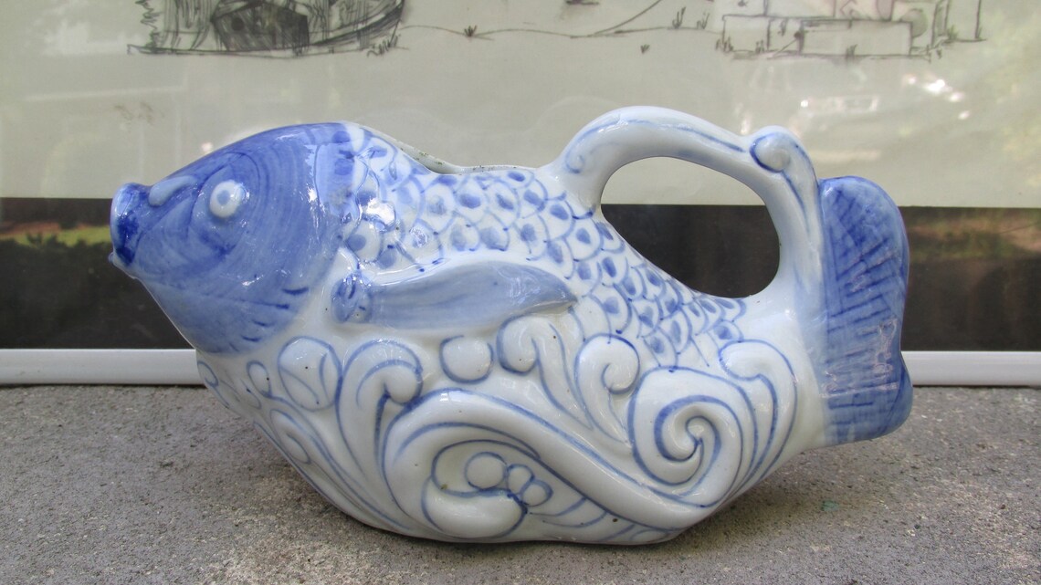 Blue & White Porcelain Ceramic Fish Vase - Etsy