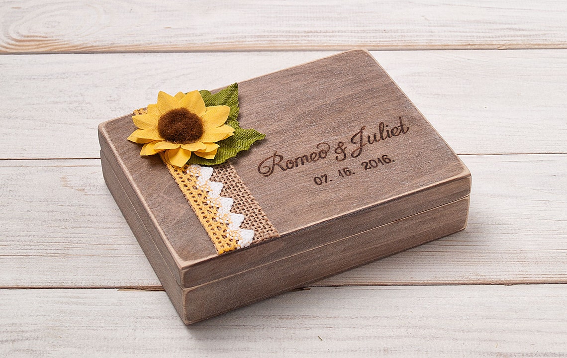 Sunflower Rustic Ring Bearer Box Wedding Ring Box for Country - Etsy