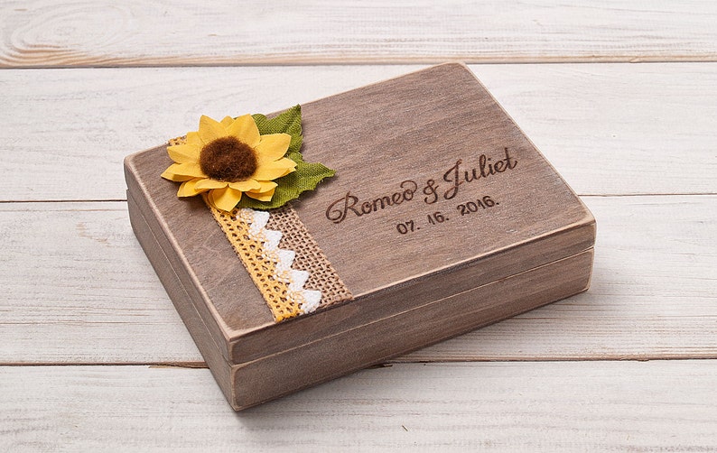 Sunflower Rustic Ring Bearer Box Wedding Ring Box for Country - Etsy