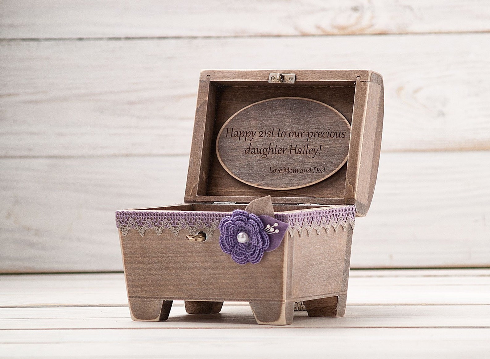 Girls Jewelry Box With Key, Personalized Wooden Jewelry Storage, Baby ...