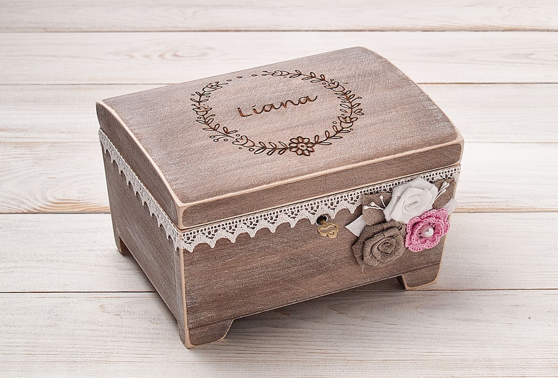 Girls Jewelry Box Baby Memory Box With Key Custom Keepsake - Etsy