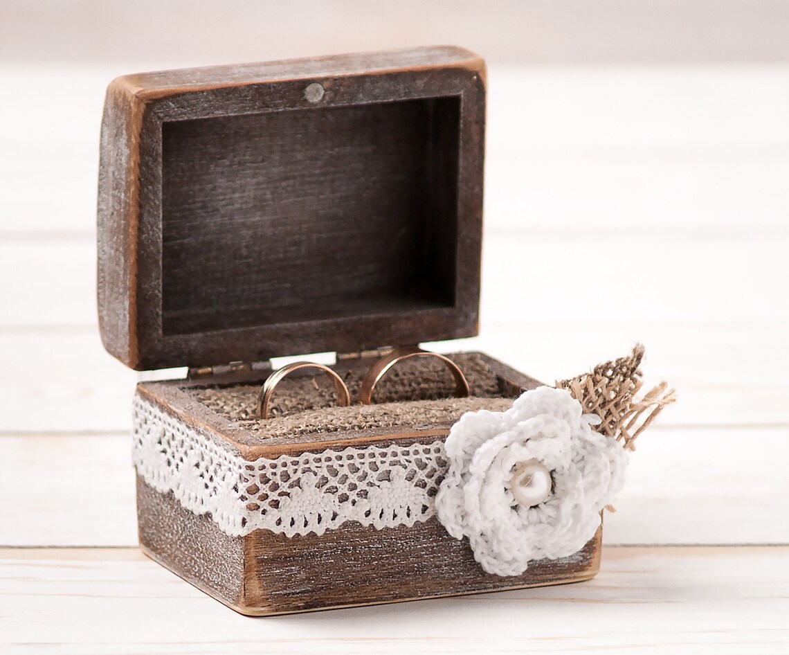 Wedding Ring Box Rustic Ring Bearer Box With Pillow for - Etsy