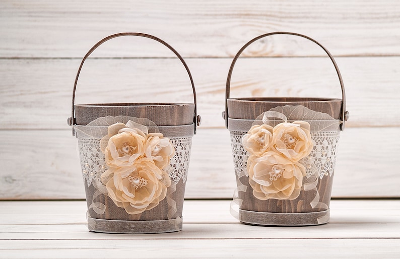 Wedding Flower Girls Basket, Rustic Bucket for Wedding Ceremony, Rustic ...
