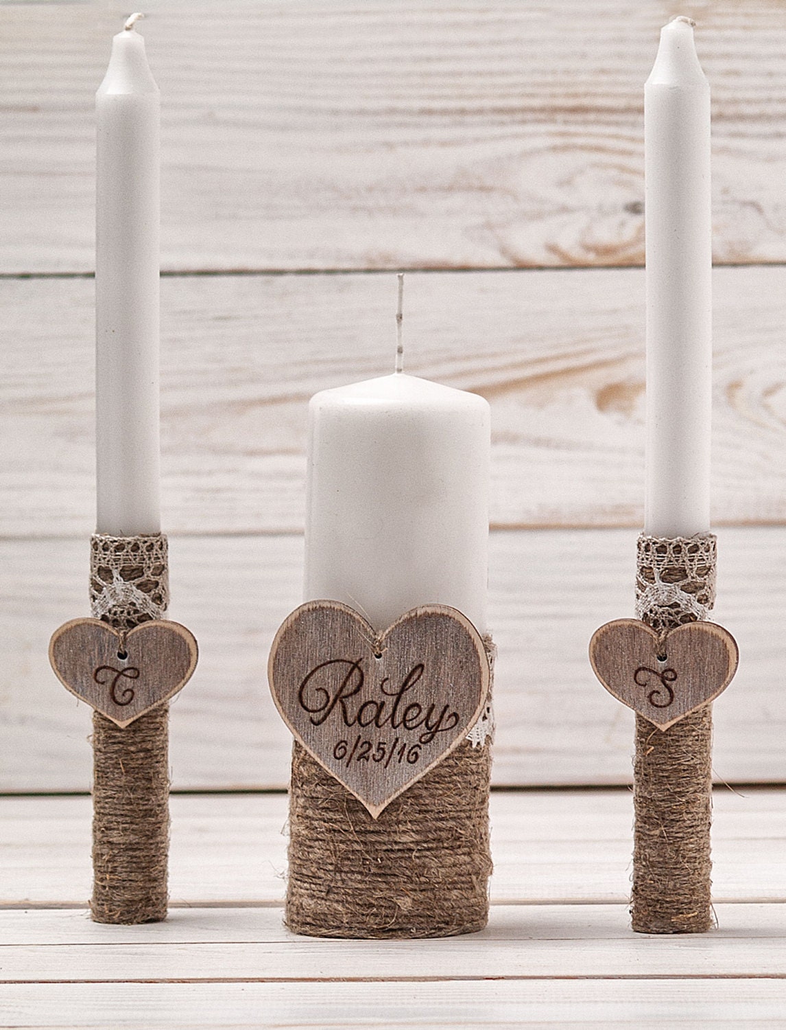 Wedding Unity Candle Set Rustic Unity Candle Church Ceremony Set ...