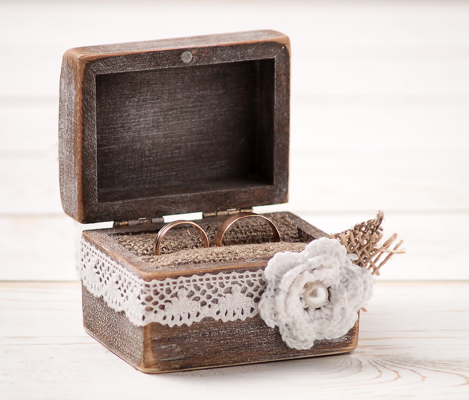 Wedding Ring Box Rustic Ring Bearer Box With Pillow for - Etsy