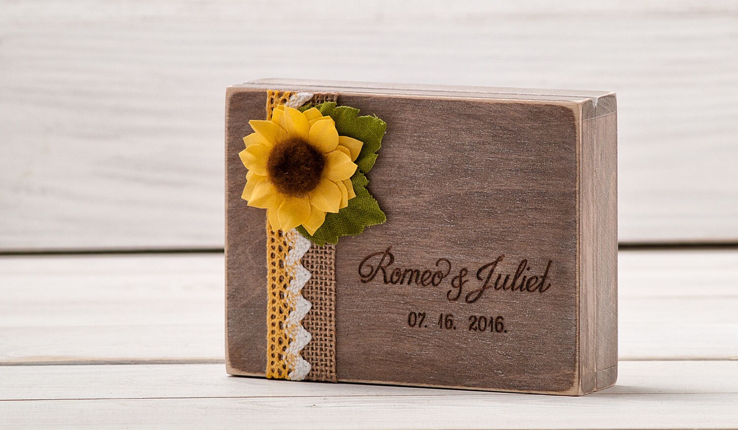 Sunflower Rustic Ring Bearer Box Wedding Ring Box for Country - Etsy