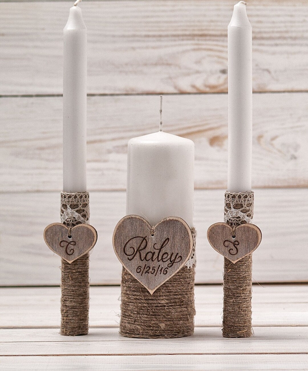 Wedding Unity Candle Set Rustic Unity Candle Church Ceremony Set ...